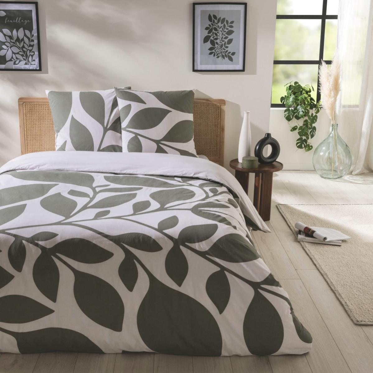 Parure de lit 2 personnes en coton 57 fils imprimé vert 260x240cm ...