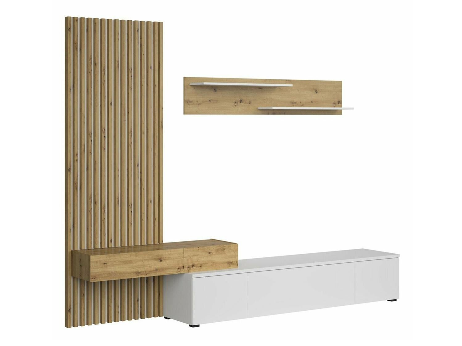 Set mobili soggiorno Bryan 108, Rovere Artisan, Bianco, Con singole ...