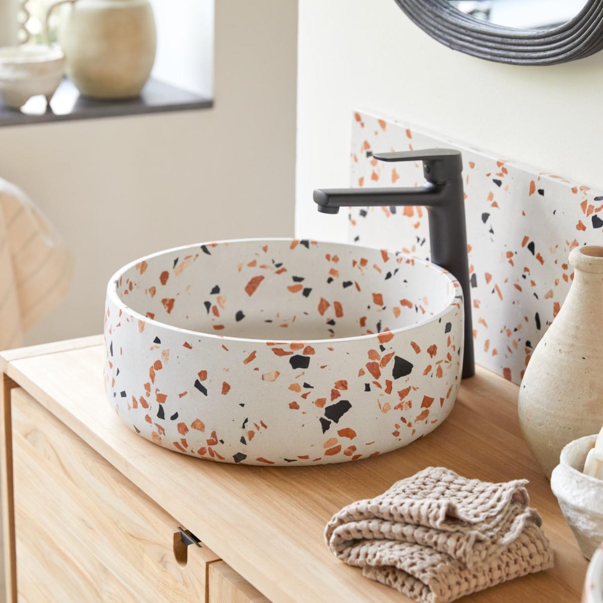 Tikamoon Lavabo redondo de terrazo premium marrón Milos | Leroy Merlin