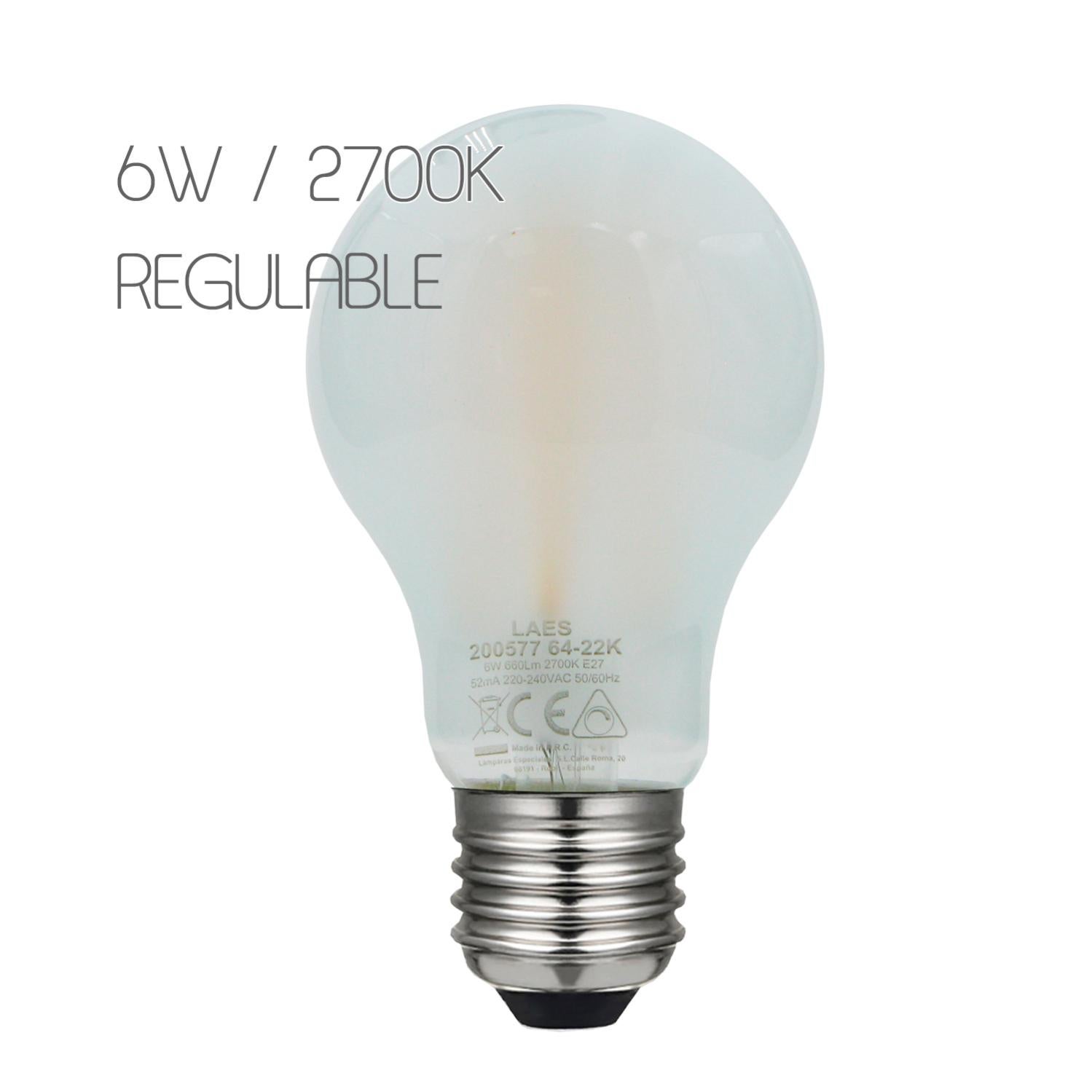 Bombilla Standard MATE Filamento LED REGULABLE - 6W - 2700K - 660Lm ...