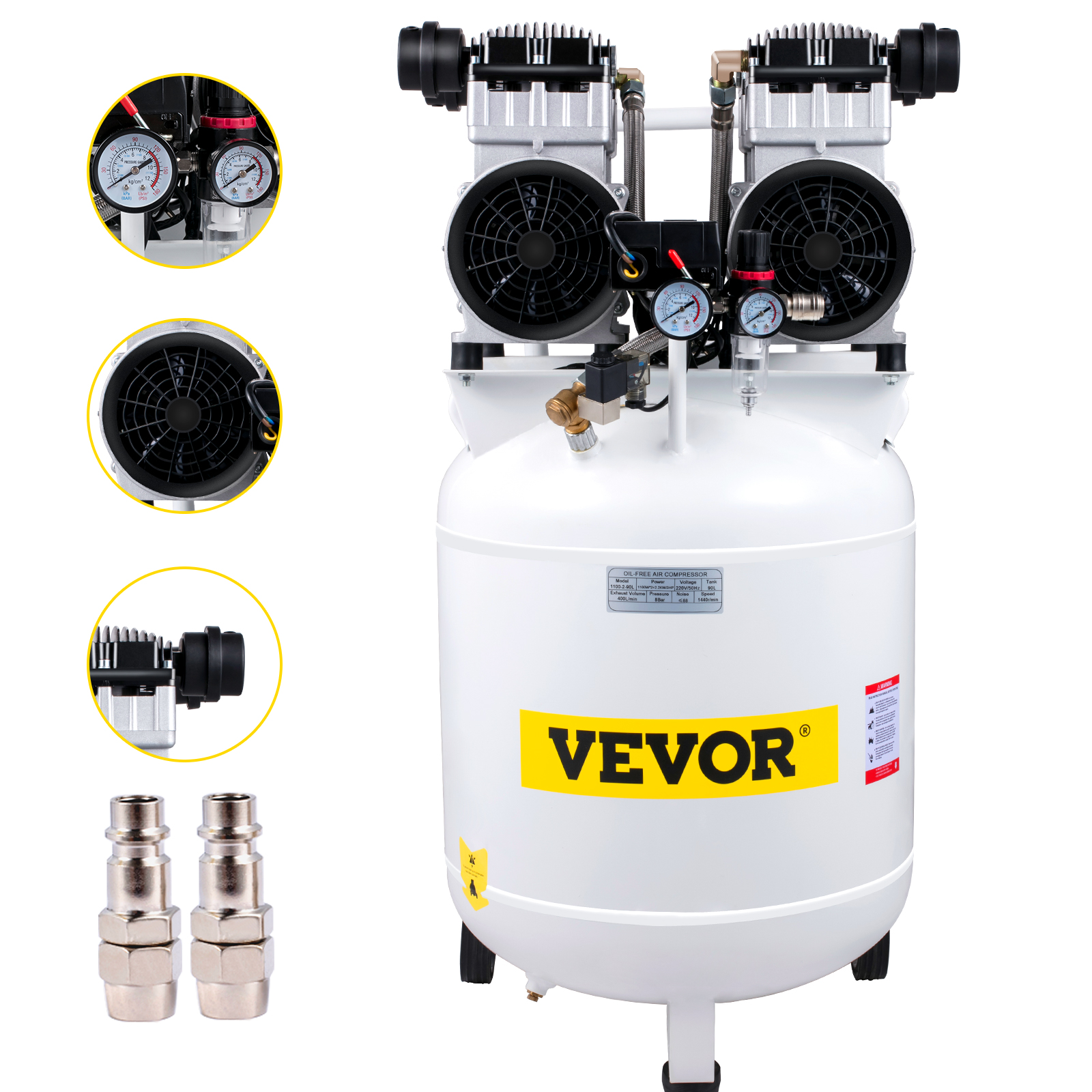 VEVOR Compresseur deAir 90L Compresseur sans Huile 2200W Compresseurs a ...