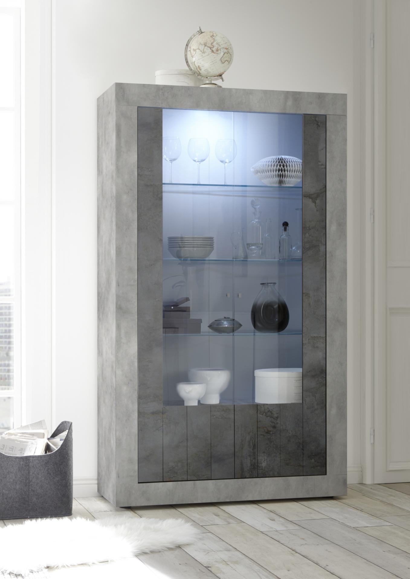 Vetrina alta a due ante e tre ripiani in vetro design moderno 110x191 ...