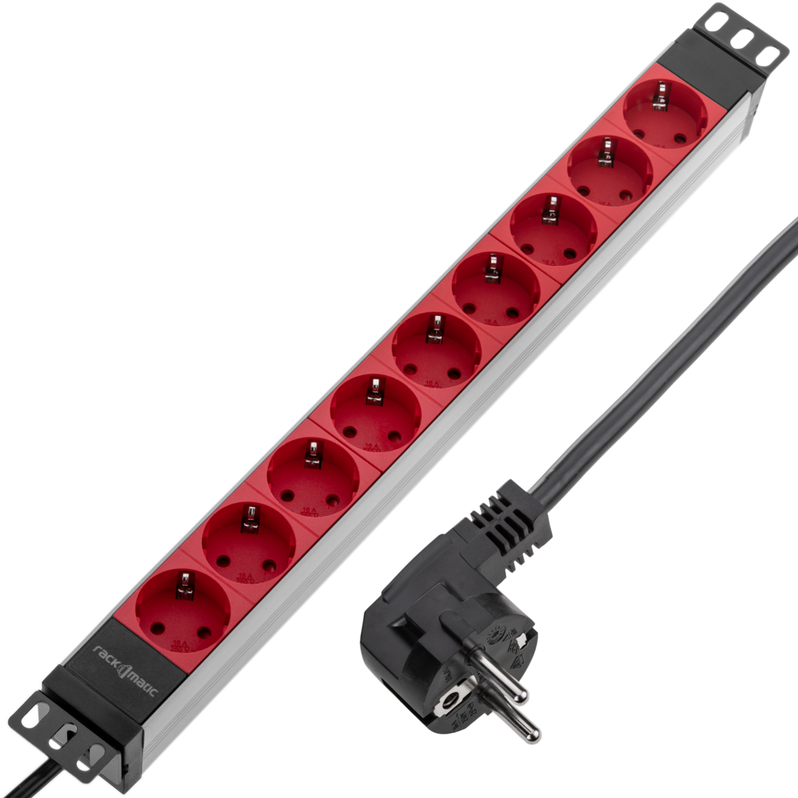 Fascia in PVC con 9 spine Schuko rosse per armadio rack 19 1U | Leroy ...
