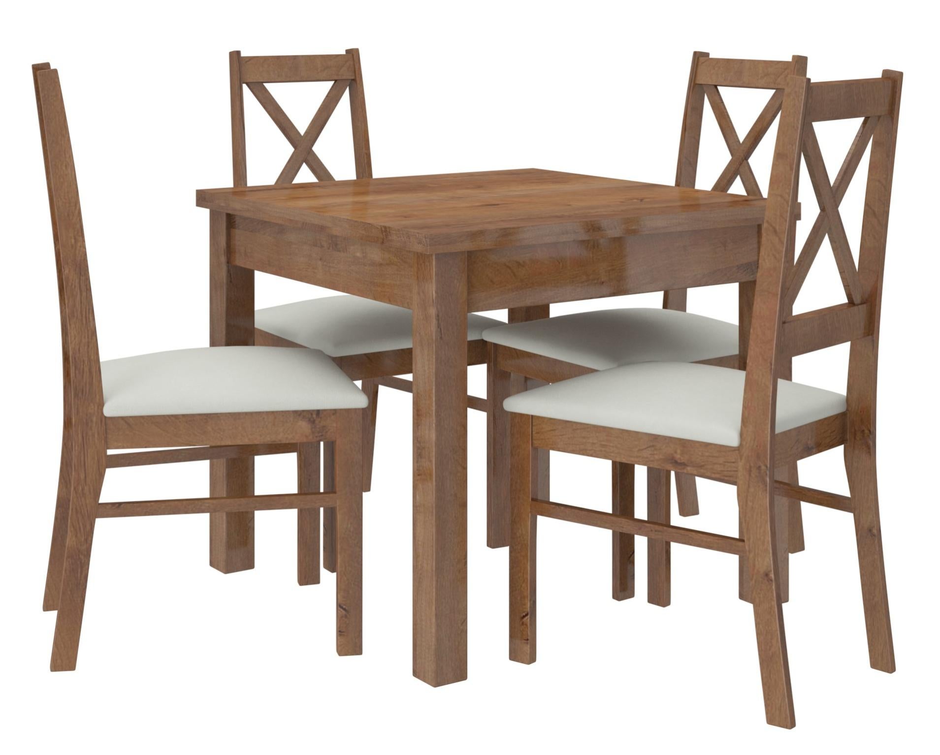 Ensemble table carrée 80-80cm et 4 chaises en bois marron et tissu ...