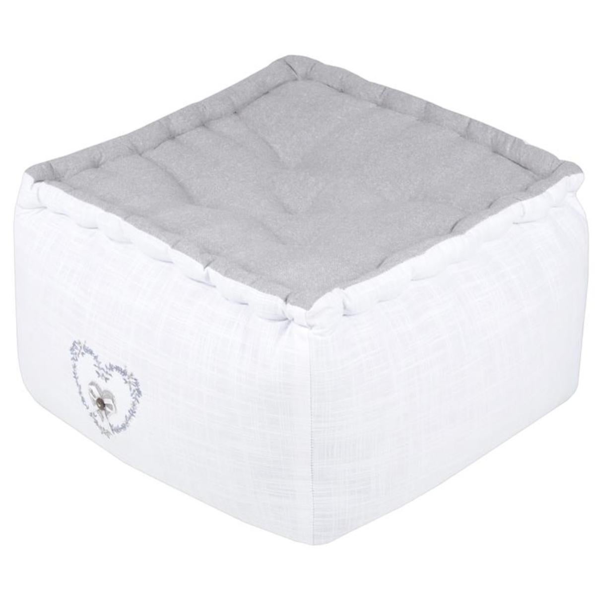 Pouf de sol Collection Pauline blanc et gris | Leroy Merlin
