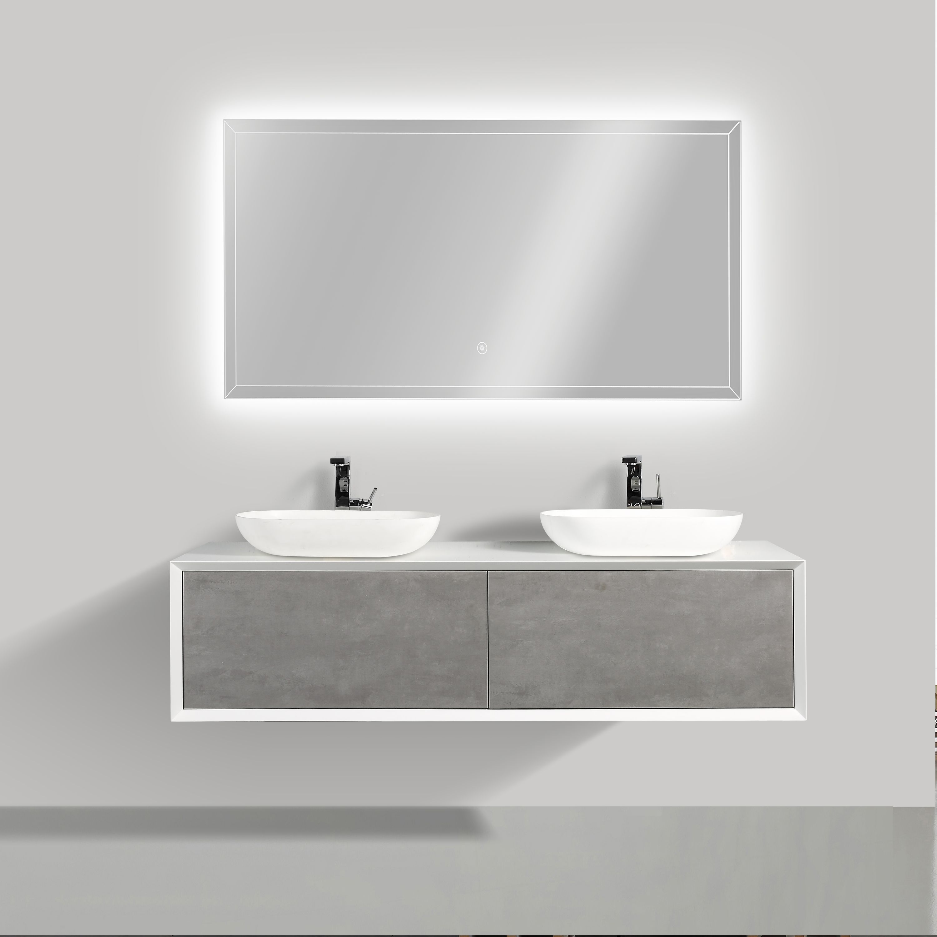 BERNSTEIN - Juego de baño de madera MDF Fiona 1600 blanco mate - Frente aspecto hormigón - Con ...