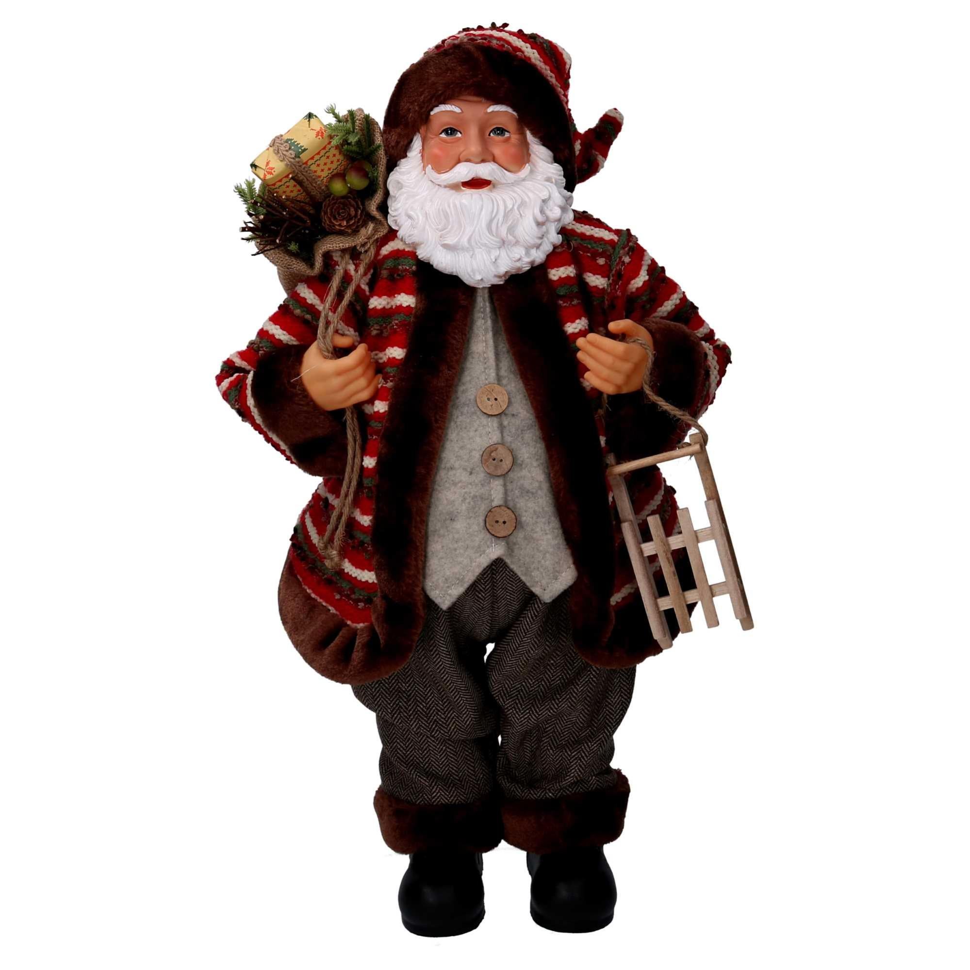 Babbo natale in tessuto su ghirlanda marrone cm xh32/49