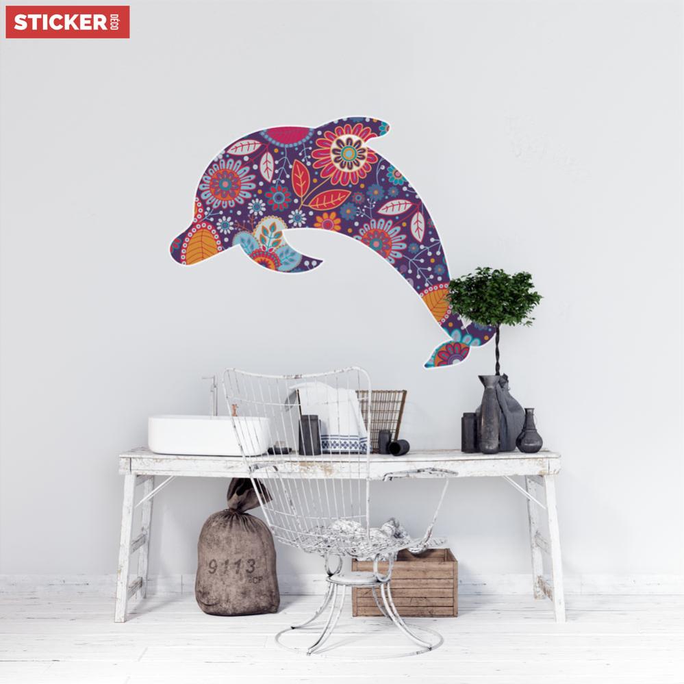 Sticker Dauphin Floral - XL (Largeur 98cm, Hauteur 72cm) | Leroy Merlin