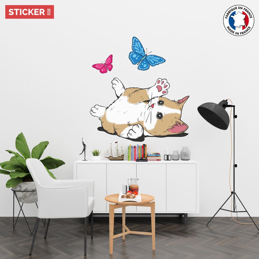 Stickers Chat Et Papillons - XL (Hauteur 98cm, Largeur 93cm) | Leroy Merlin