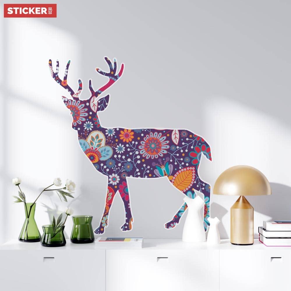 Sticker Cerf Floral - XL (Hauteur 98cm, Largeur 98cm) | Leroy Merlin