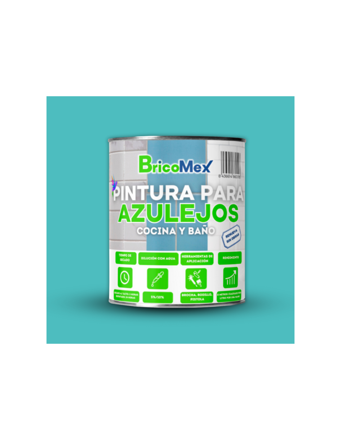 Pintura para azulejos Azul Turquesa Satinado Bricomex 4 L | Leroy Merlin