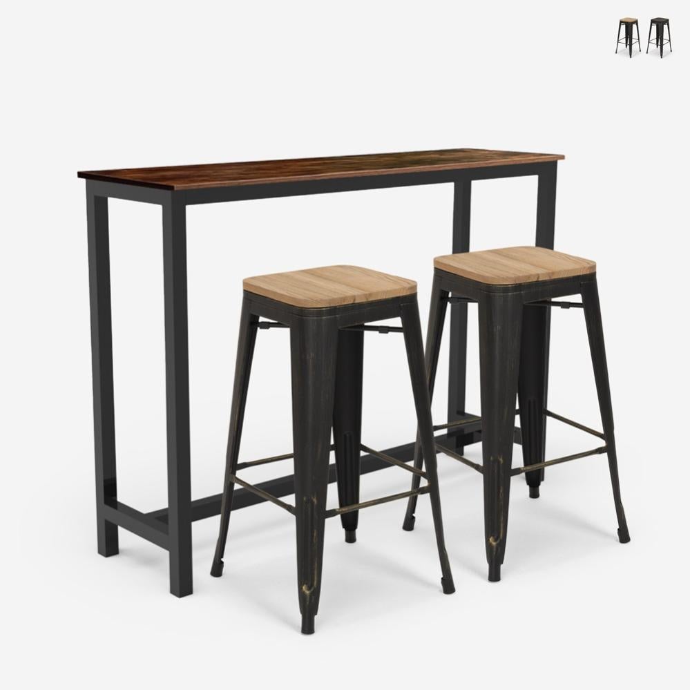 Table haute 140x40 industrielle + 2 tabourets de bar tolix Oakwood ...