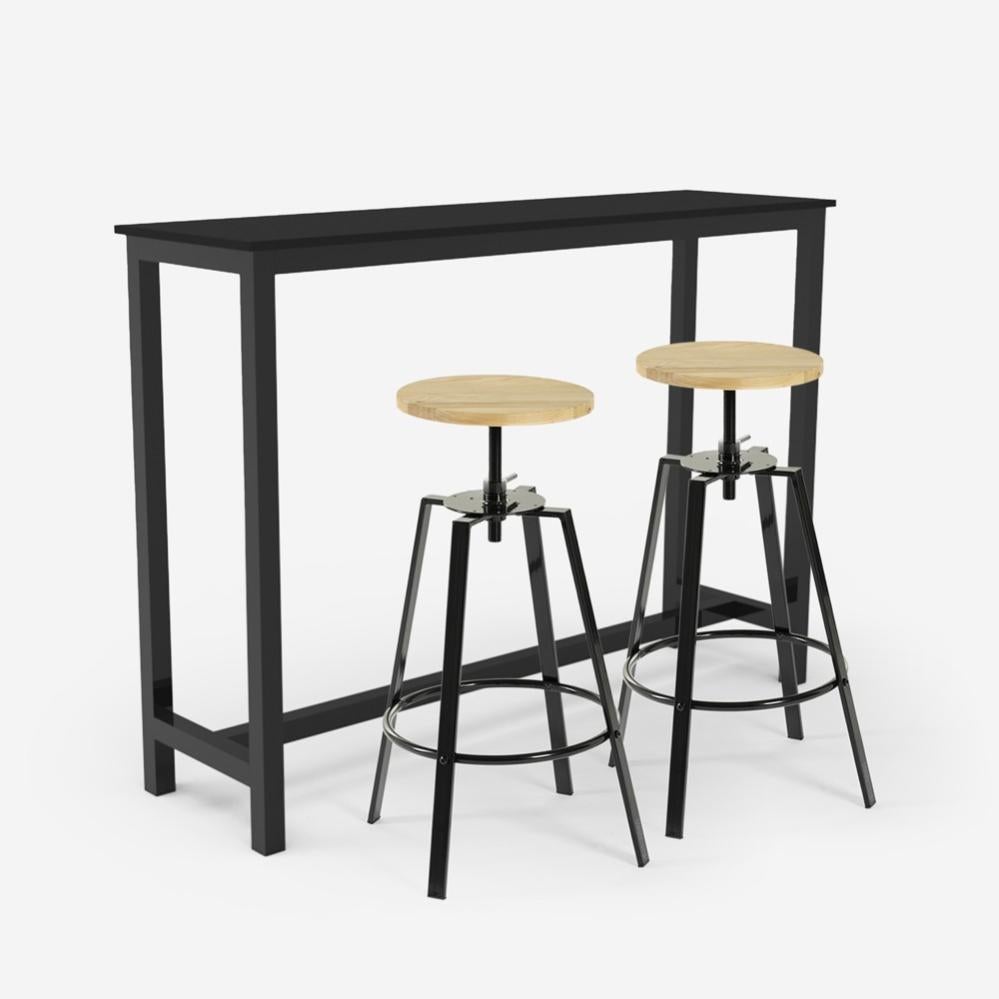 Table haute noire 140x40cm + 2 tabourets de bar pivotants Essex | Leroy ...