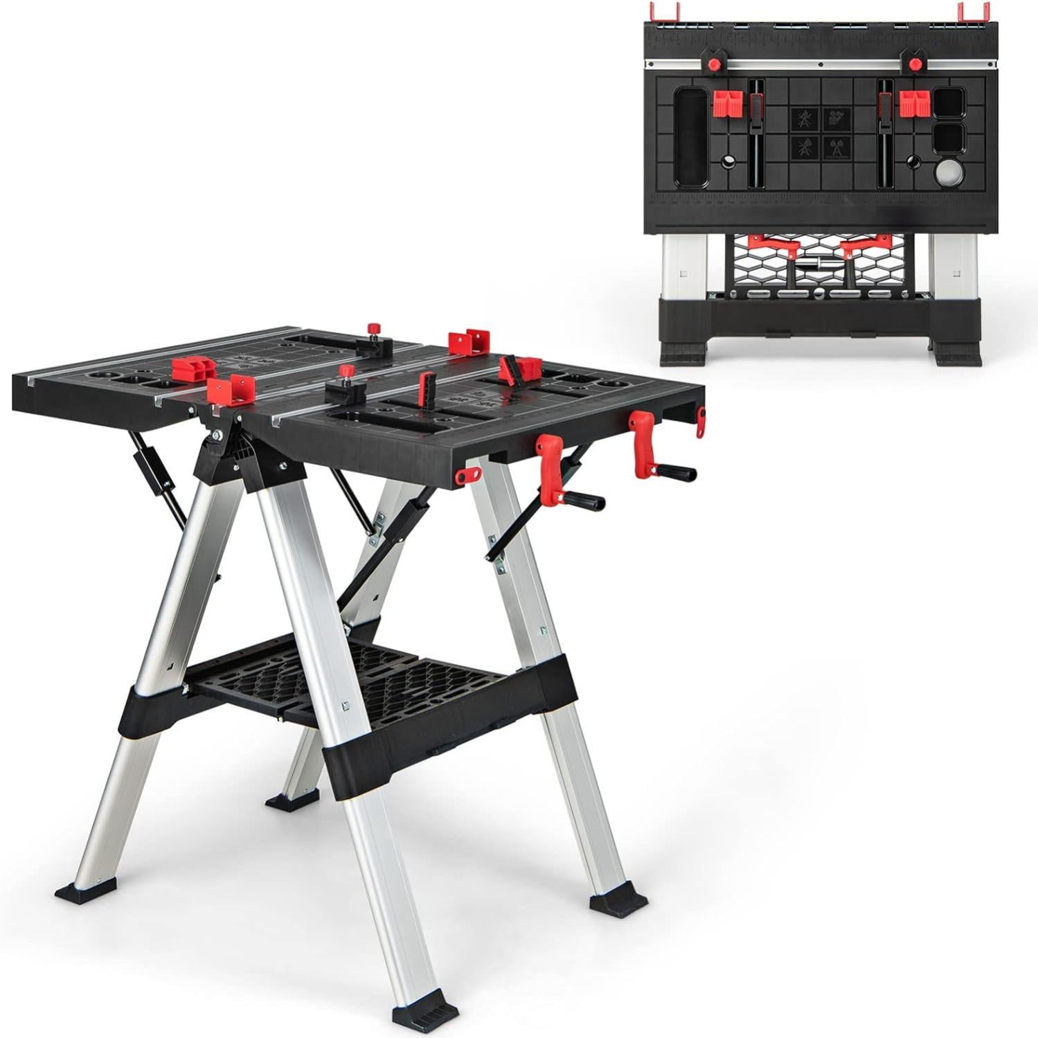 Établi Pliable avec Plate-Forme 2 en 1 et 2 Hauteurs Réglables,Table de ...