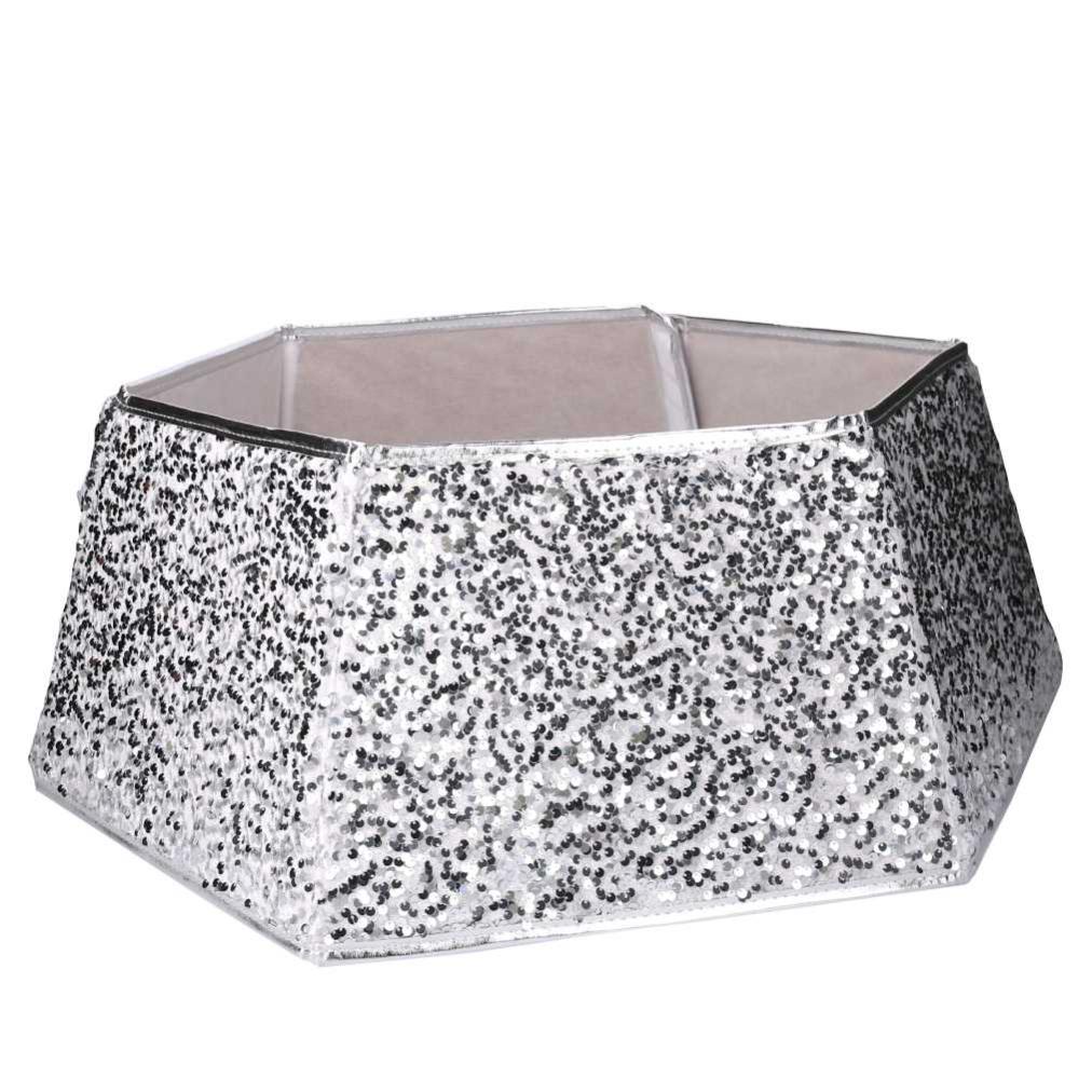 Copri base albero tessuto pieghevole argento double face esagonale cm ...