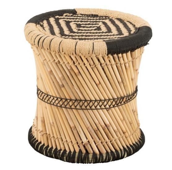 Tabouret bas rond bambou clair et noir Cintee | Leroy Merlin