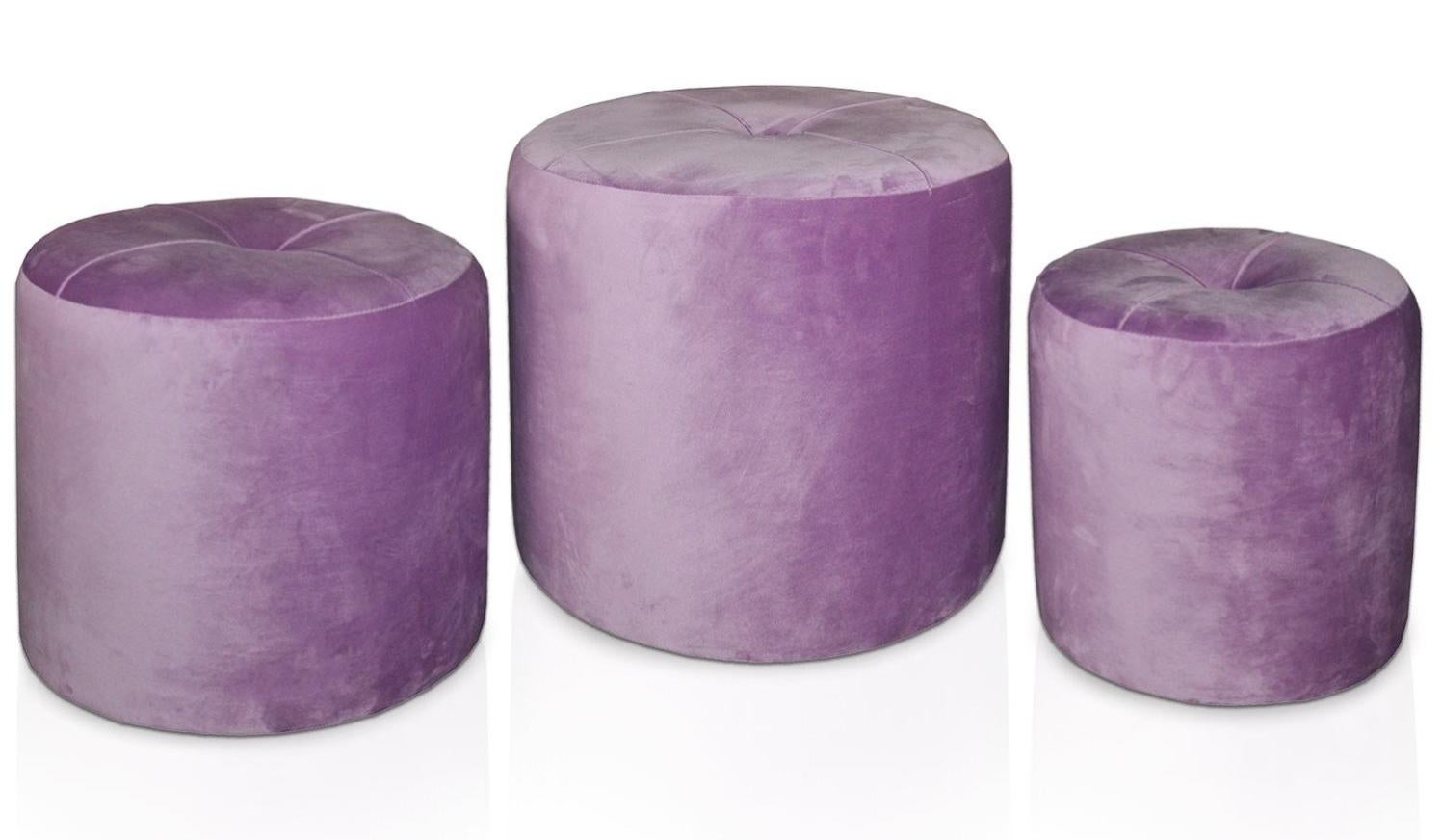 Set de 3 poufs en velours violet Sala | Leroy Merlin