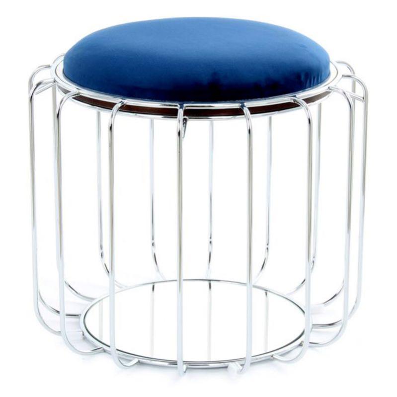 Paris Prix - Pouf & Table D'appoint "comfortable" 50cm Bleu & Argent ...