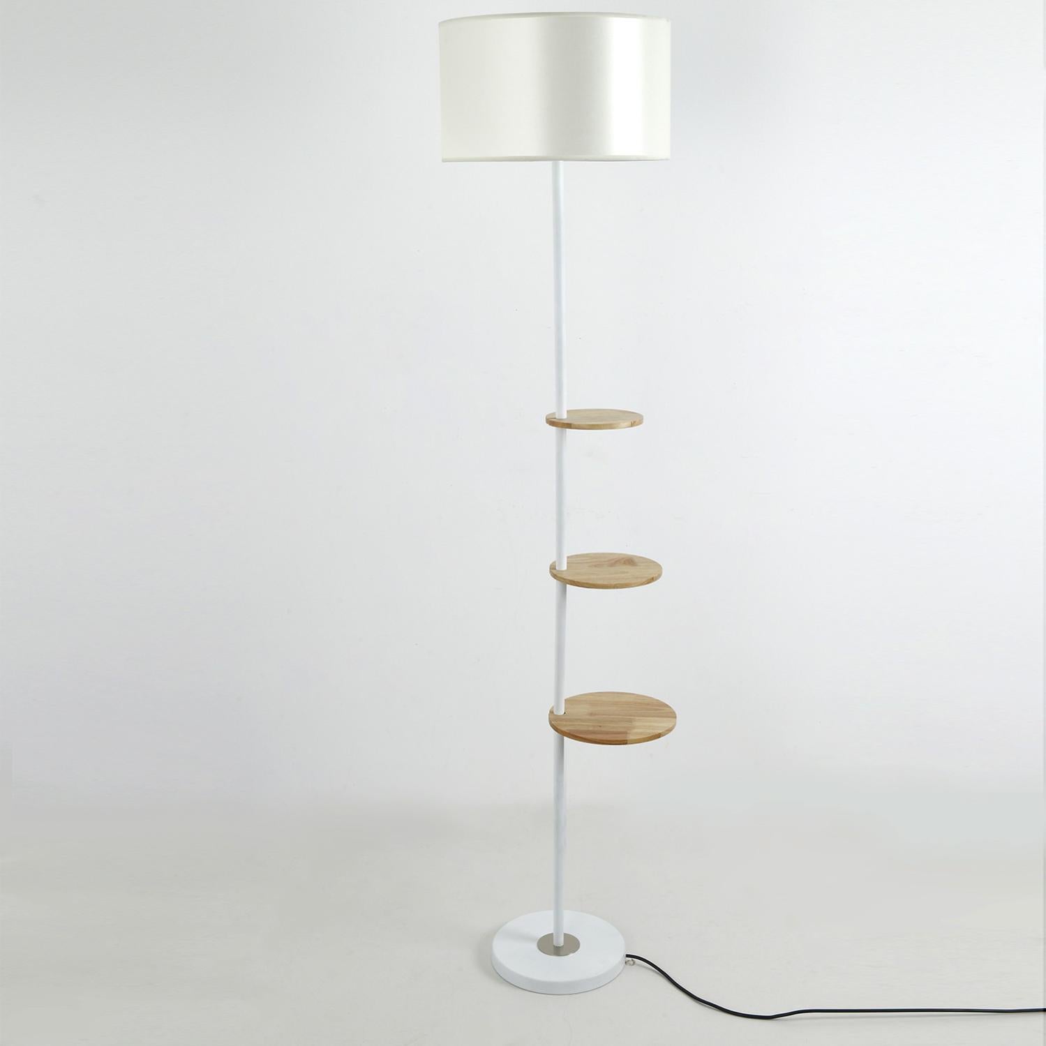 Lampadaire 3 tablettes tissu et pied métal blanc Treppa | Leroy Merlin