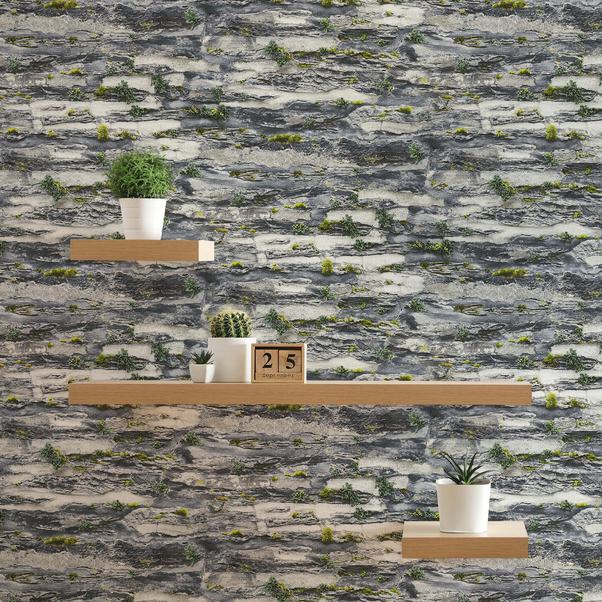 TADESSI papier peint intissé aspect pierre naturelle gris noir vert ...