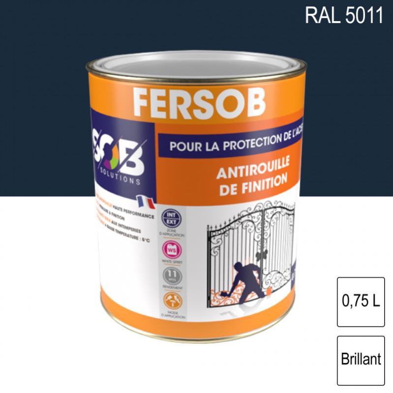 Peinture professionnelle Antirouille Fersob RAL 5011 Bleu acier 0,75L ...