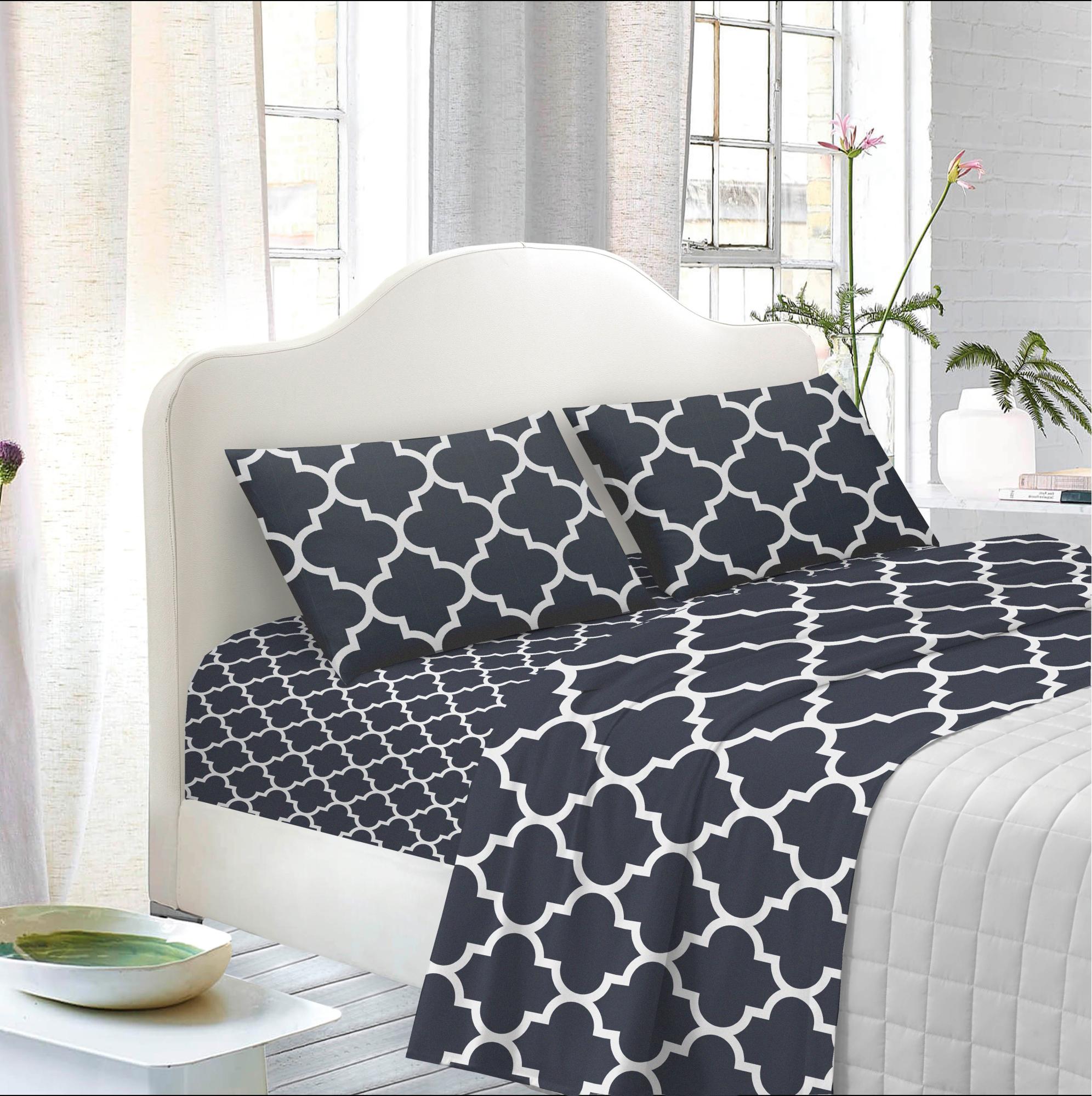 TESS - HOME COLLECTION Completo letto matrimoniale blu stampato Geo ...