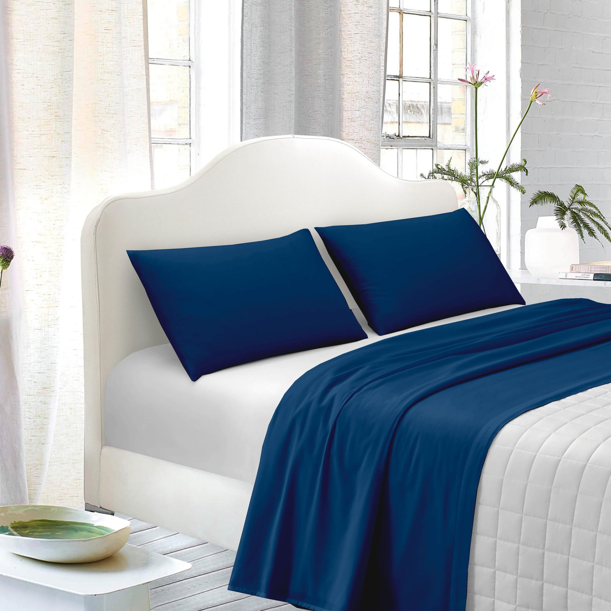 TESS - HOME COLLECTION Parure letto singolo 100% cotone raso blu royal ...