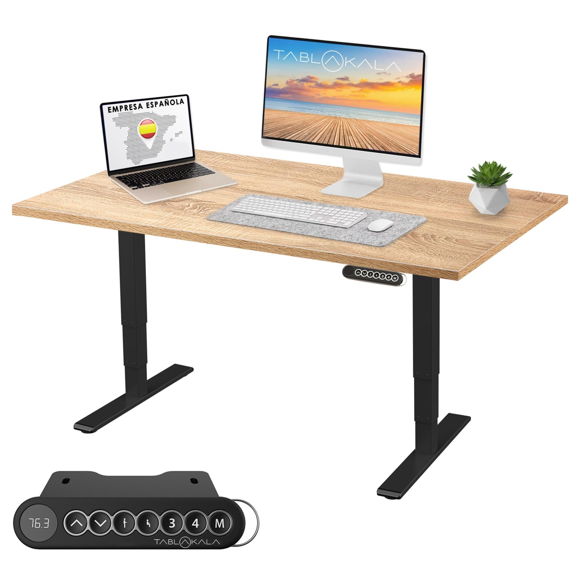 Tablakala Escritorio Elevable 2 Motores | Negro | Tablero 120x60x3 cm Roble | Ajustable en ...