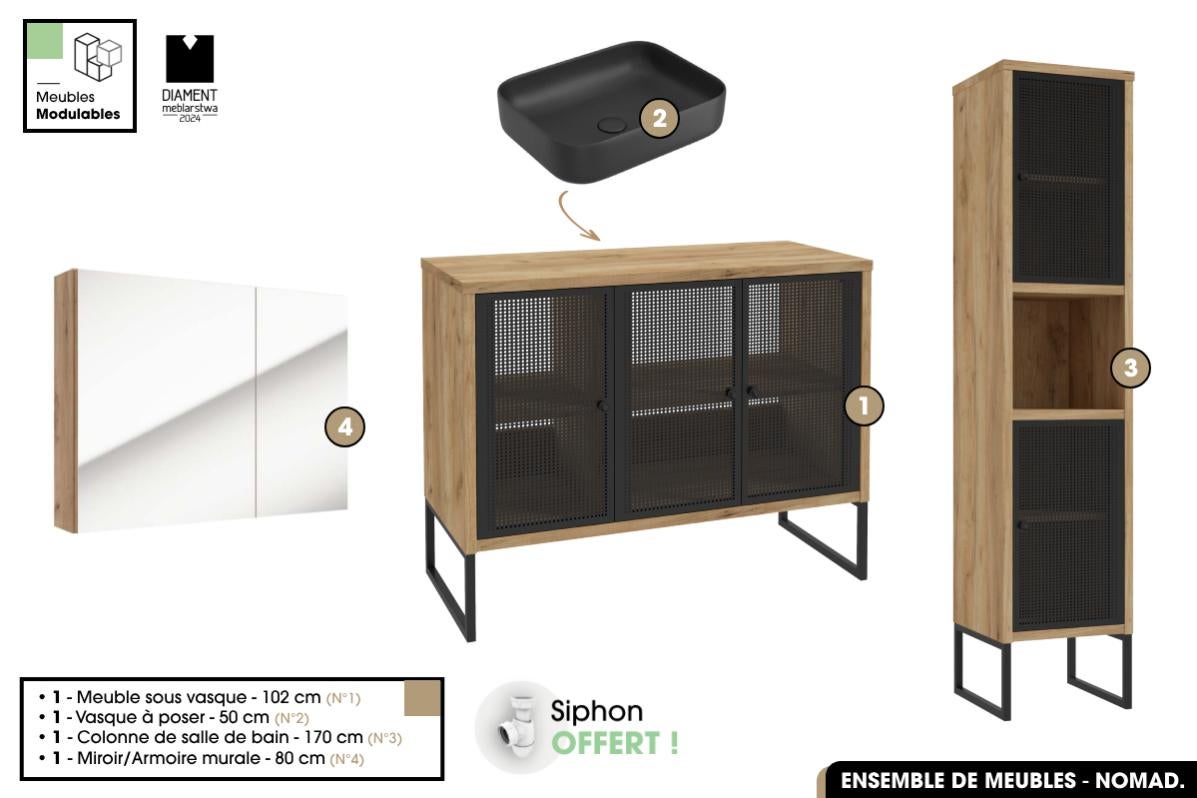 Set bagno completo - Mobile - Colonne - Specchio - Vasque con Sifone ...