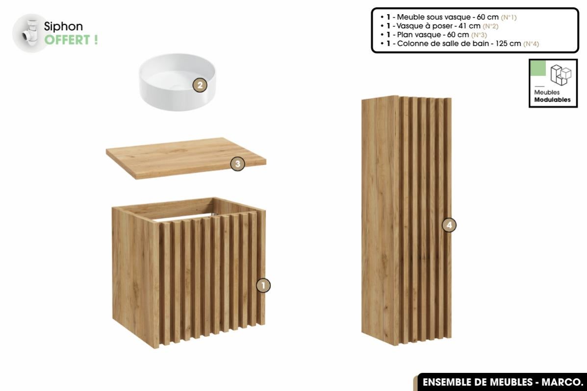 Set bagno completo - Mobile - Colonna - Lavabo da appoggio con Sifone ...
