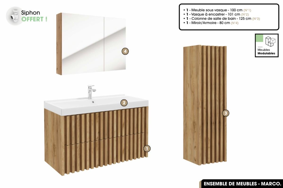 Set bagno completo - Mobile - Colonna - Specchio - Lavabo incasso con ...