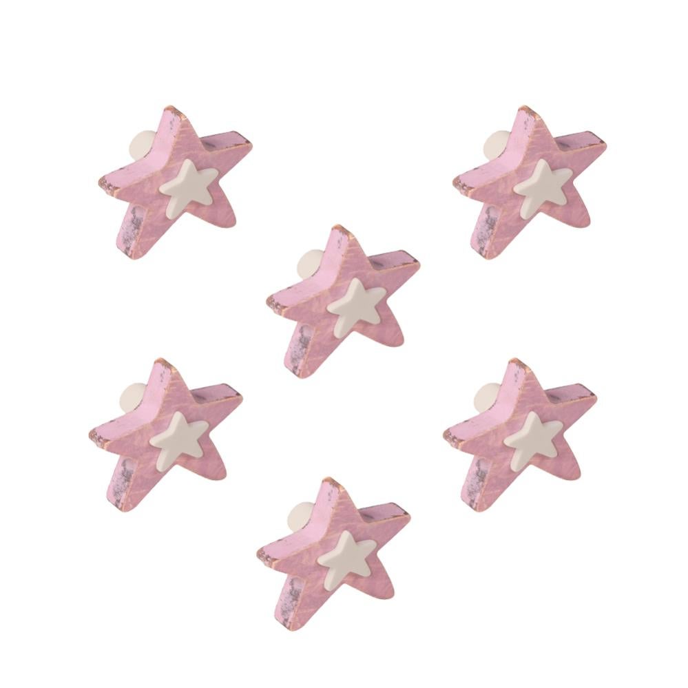 6 Un. POMOLI Maniglie Mobile BEBÉ bambino Stella legno rosa SHABBY CHIC ...
