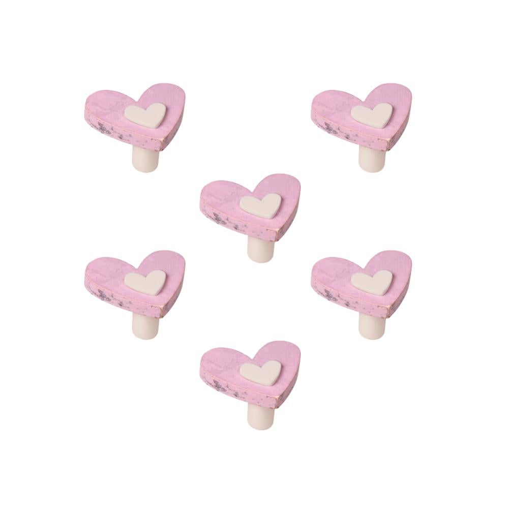 6 Un. POMOLI Maniglie Mobile BEBÉ bambino corazón legno rosa SHABBY ...