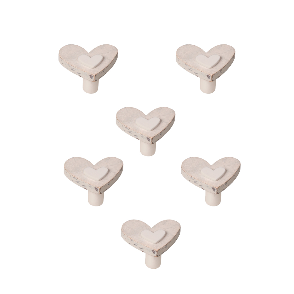 6 Un. POMOLI Maniglie Mobile BEBÉ bambino corazón legno sabbia SHABBY ...