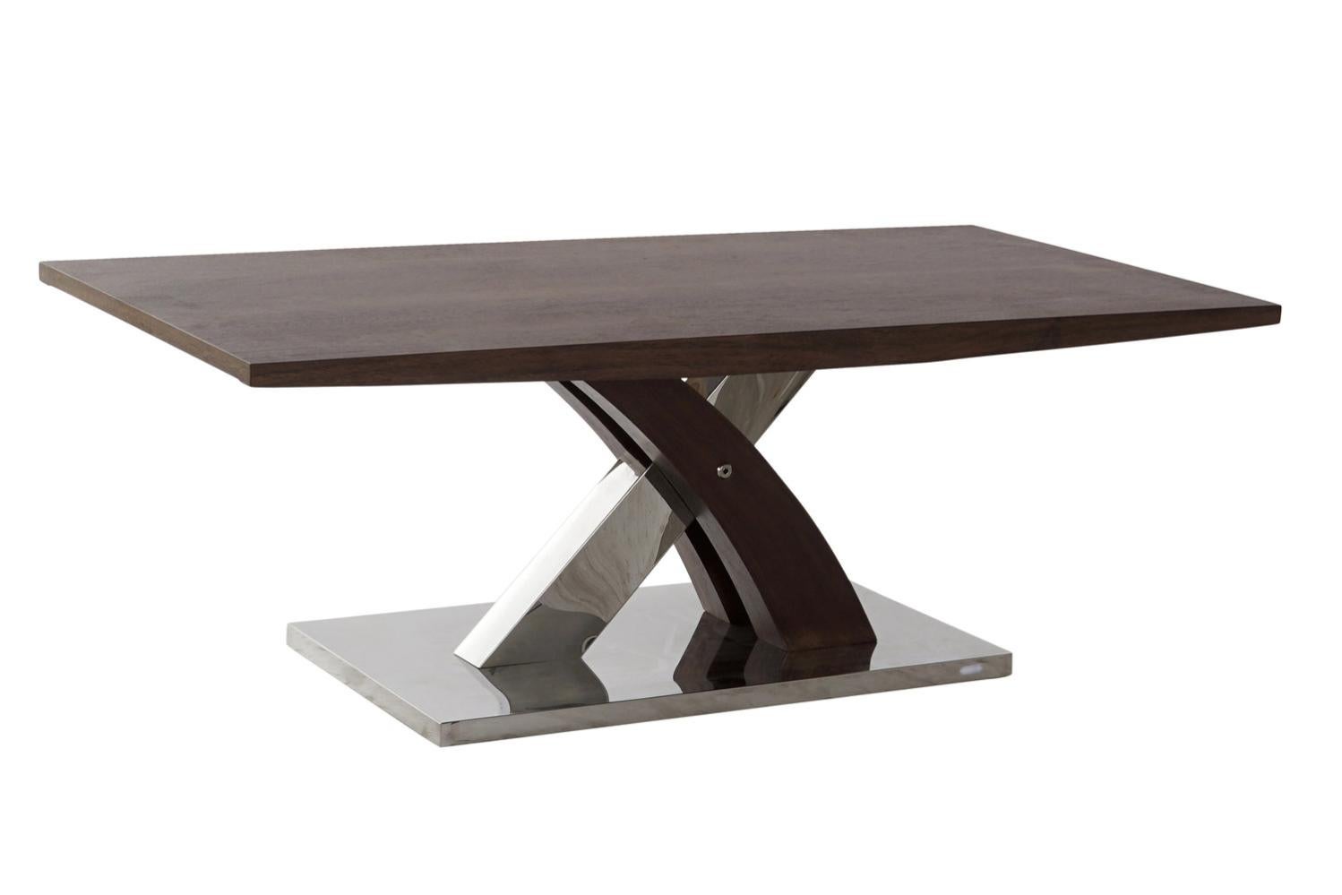 Table centrale acier bois 120x60x43,5 marron foncé | Leroy Merlin