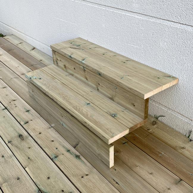 Escalera Exterior Madera A37cm 2 peldaños P29cm T100cm +Contrahuella ...
