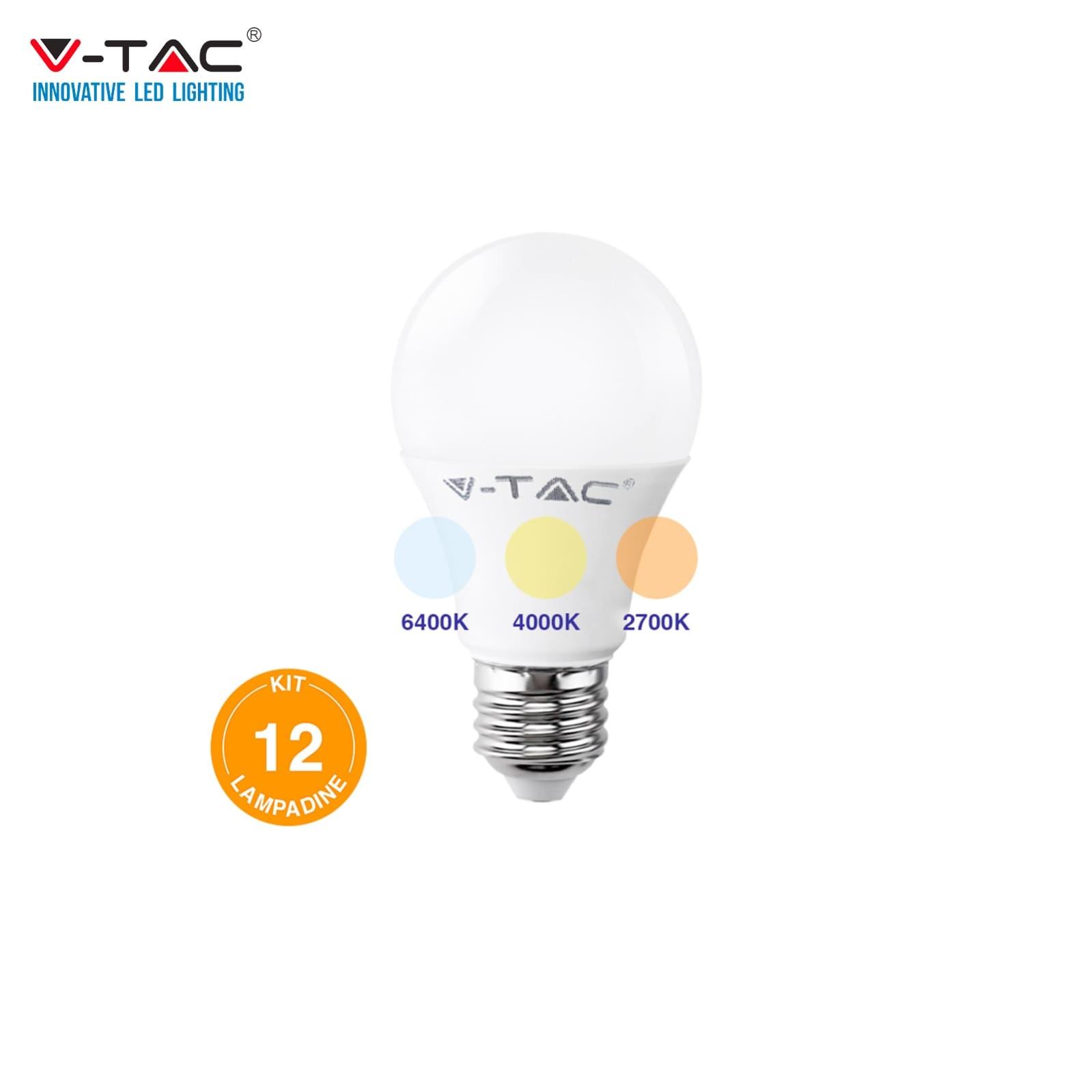 12 LAMPADINE LED V-TAC E27 BULBO 10.5 WATT A60 LAMPADINA LUCE NATURALE 217353 | Leroy Merlin