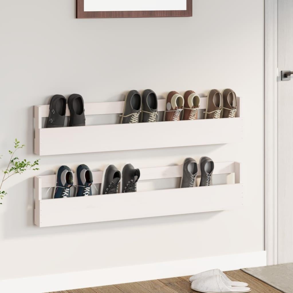 VidaXL Scarpiere a Parete 2pz Bianco 110x9x23cm Legno Massello di Pino ...