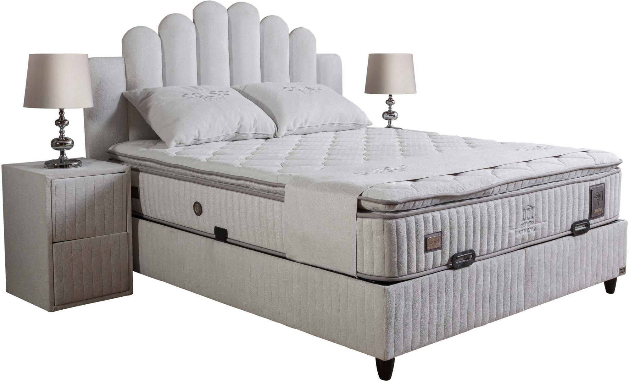 Ensemble de lit coffre 180x200 en tissu bouclette blanc avec un matelas ...