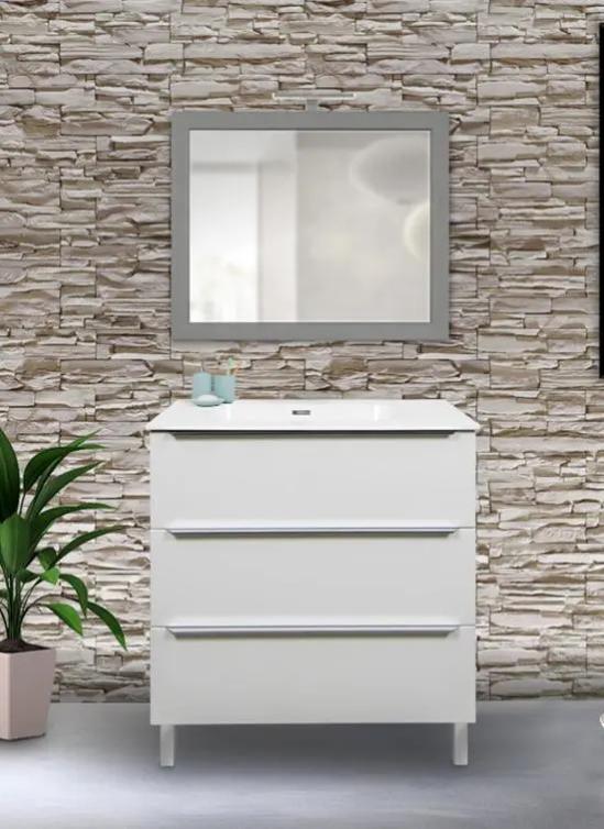 Mobile bagno PORDENONE a terra bianco lucido da 105 cm, compreso di ...