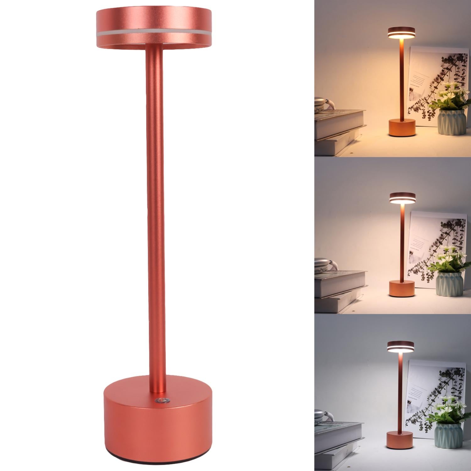 USB rechargeable cordless table lamp, Touch LED desk light, 3 color ...
