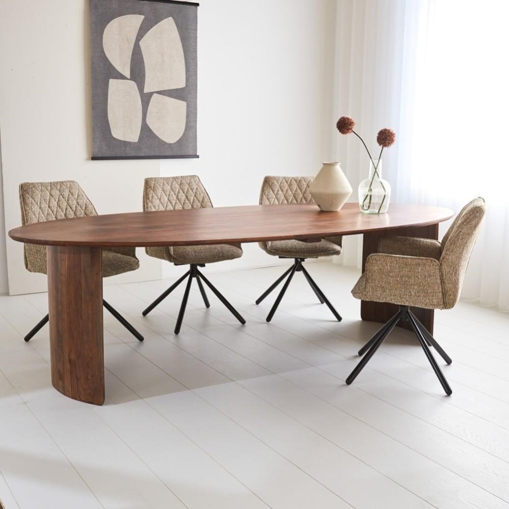Table de salle à manger ovale Yves en acacia, aspect chêne 240x110 cm ...