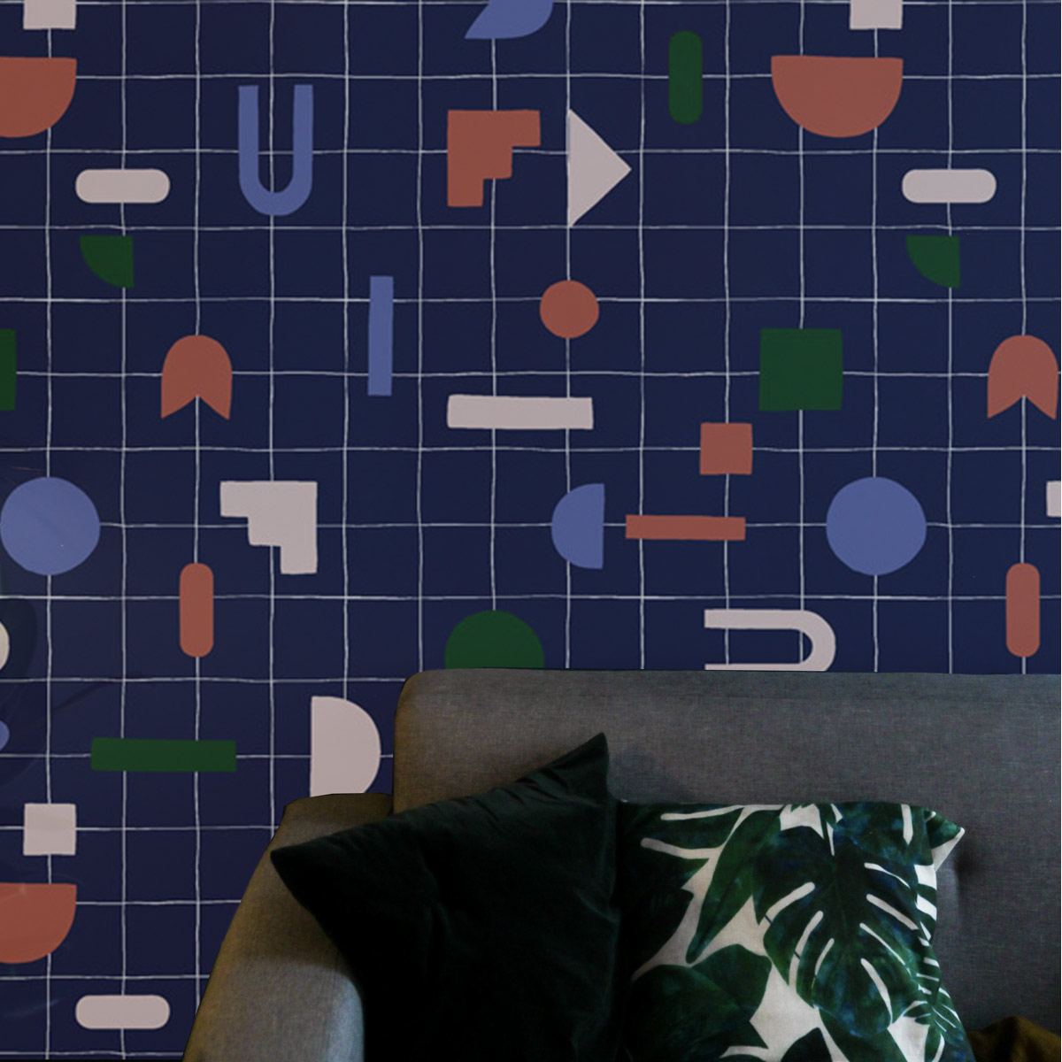 Papier peint panoramique Tiles Bleu 375x250cm | Leroy Merlin