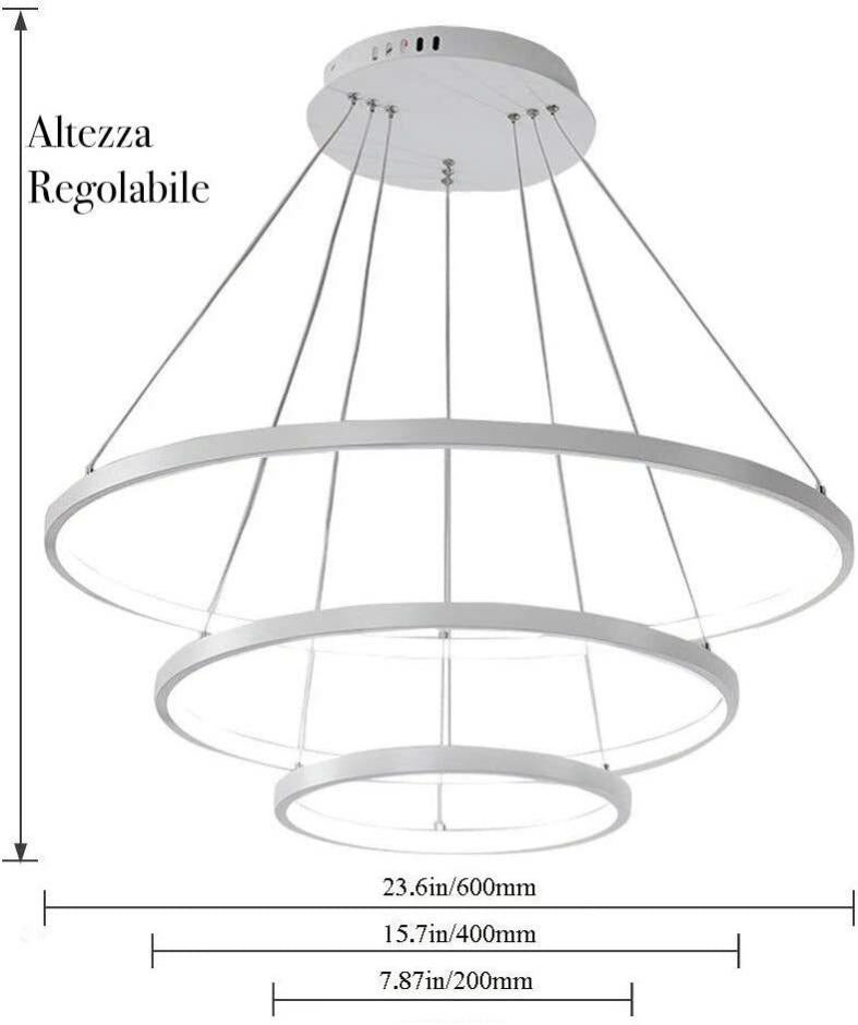 Lampadario LED a Sospensione 48W con 3 cerchi - Bianco Naturale | Leroy ...