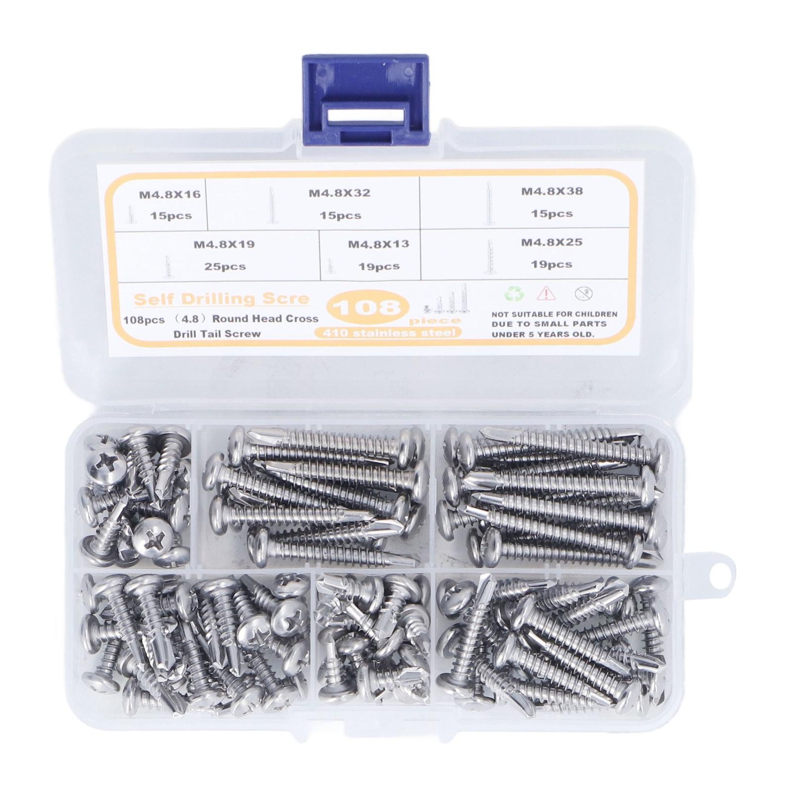 Assortiment de vis autotaraudeuses en acier inoxydable 108 pièces, taille m4.8 | Leroy Merlin