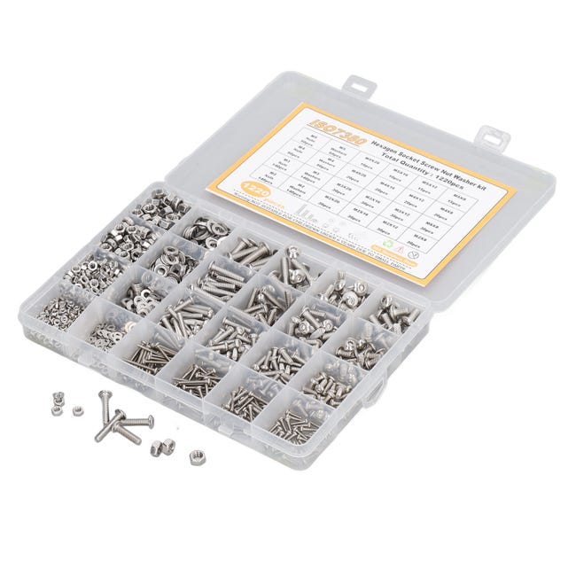 Kit de vis et écrous en acier inoxydable 304, 1220 pièces, m2 m3 m4 m5 ... Kit de vis et écrous en acier inoxydable 304, 1220 pièces, m2 m3 m4 m5 ...