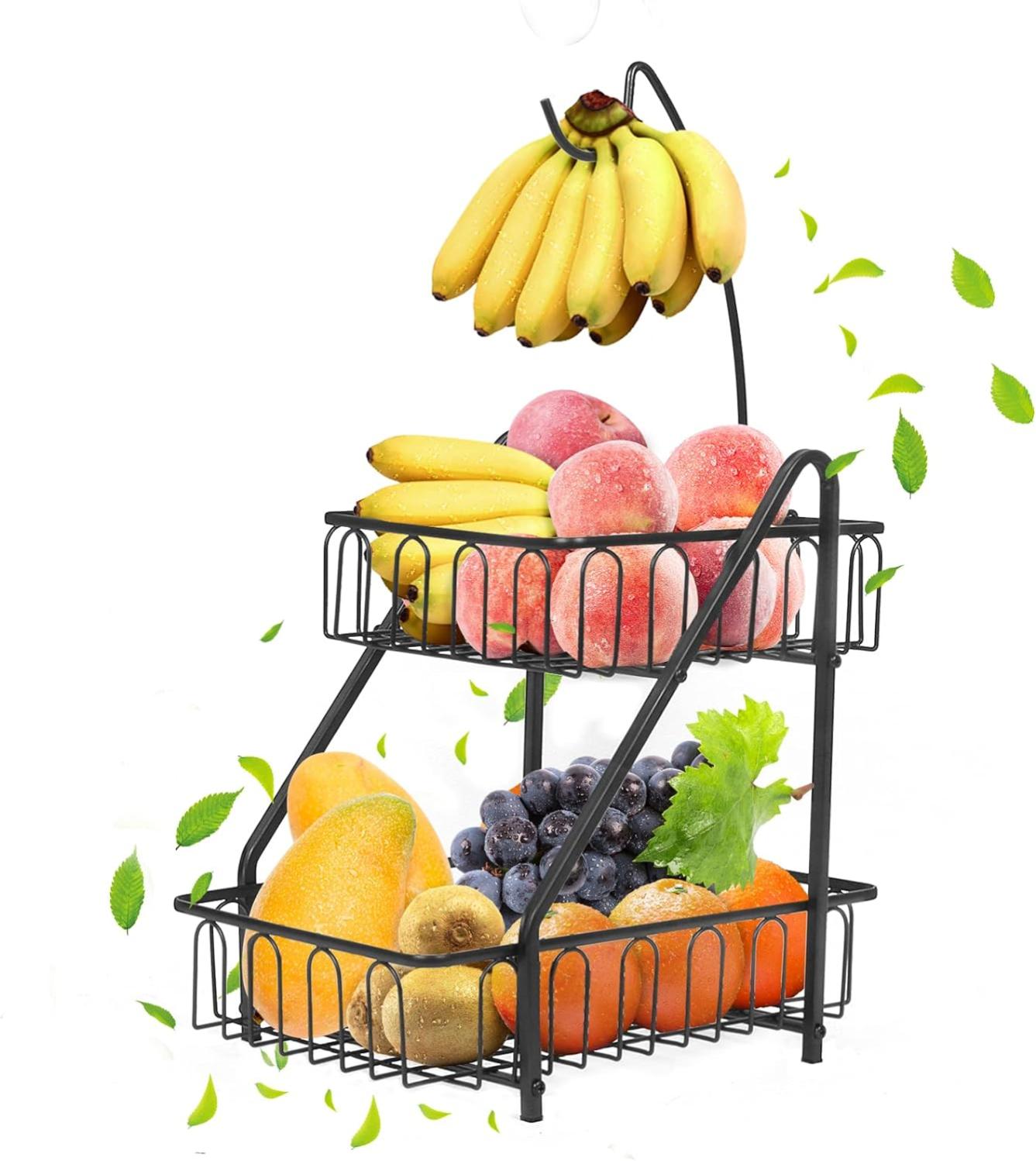 Corbeille à fruits à 2 niveaux avec support banane (noir) | Leroy Merlin
