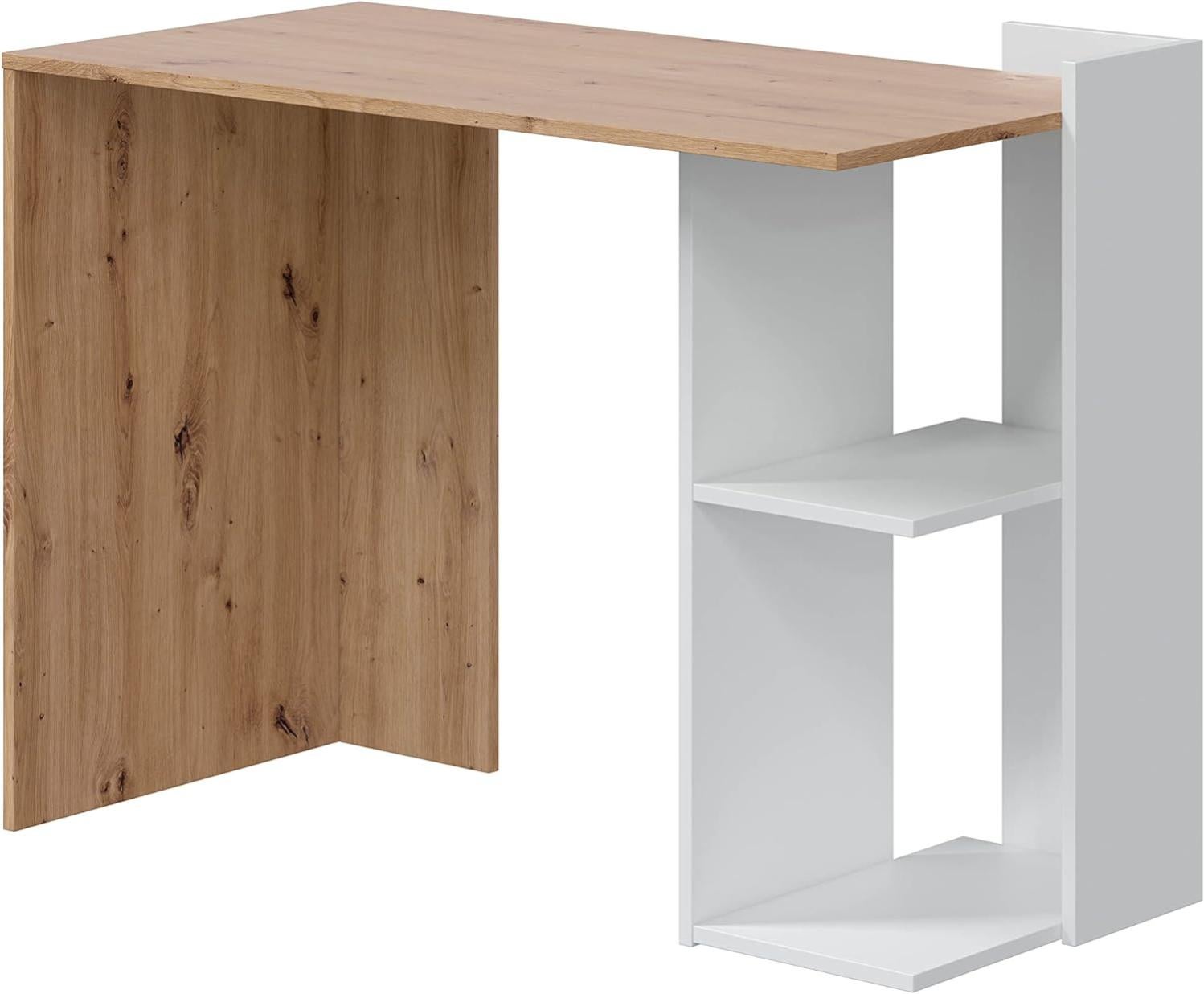 Mesa escritorio con estantes en color roble nodi y blanco artik | Leroy ...