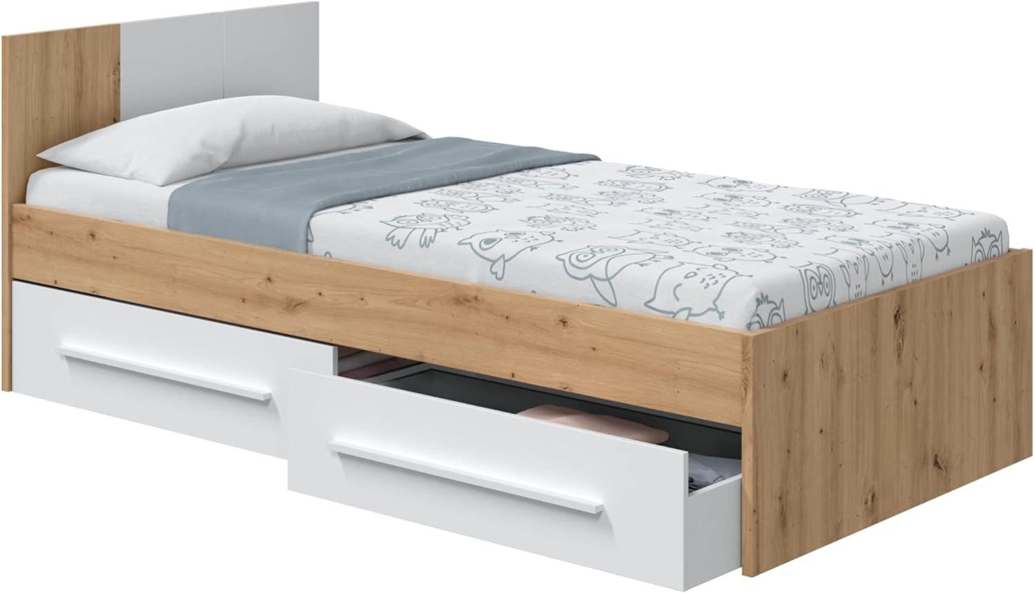Cama juvenil con cabecero para cama de 90x190 en color roble nodi y ...