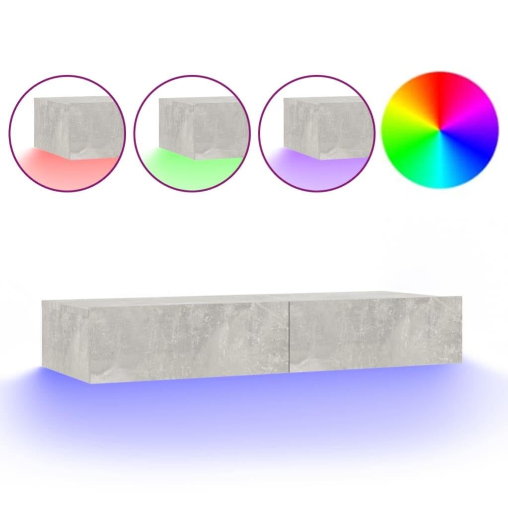 Meuble TV avec lumières LED Gris béton 90x35x15,5 cm | Leroy Merlin